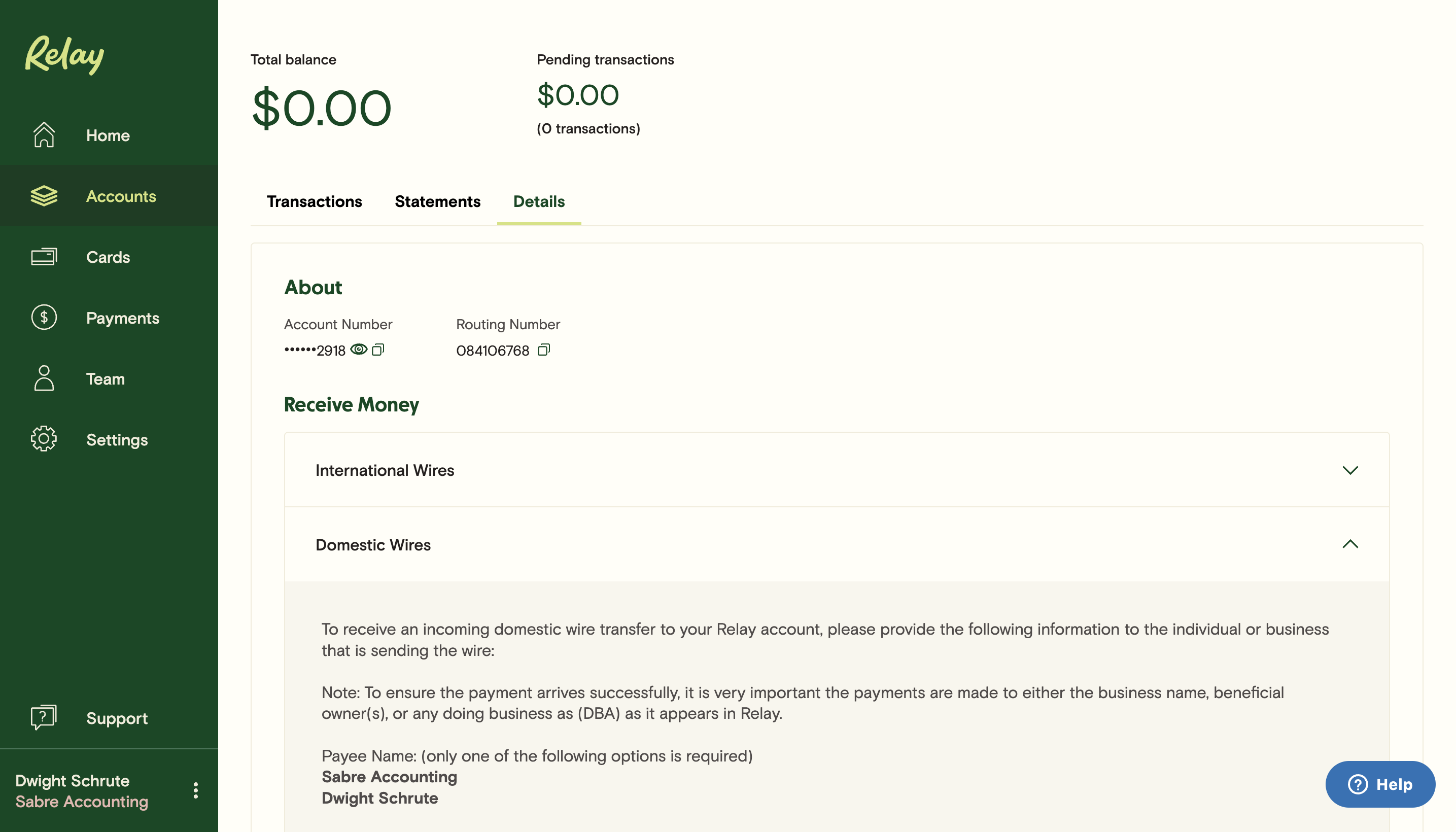 Receiving a domestic wire – Relay Financial