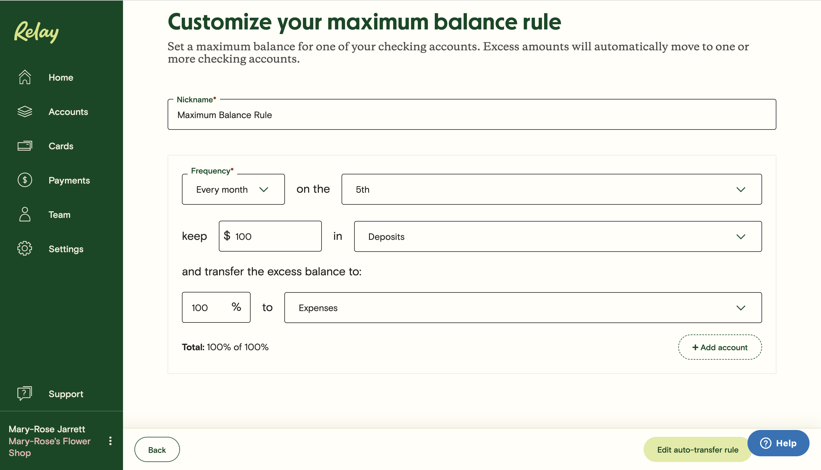 Editing Auto-Transfer Rules – Relay Financial