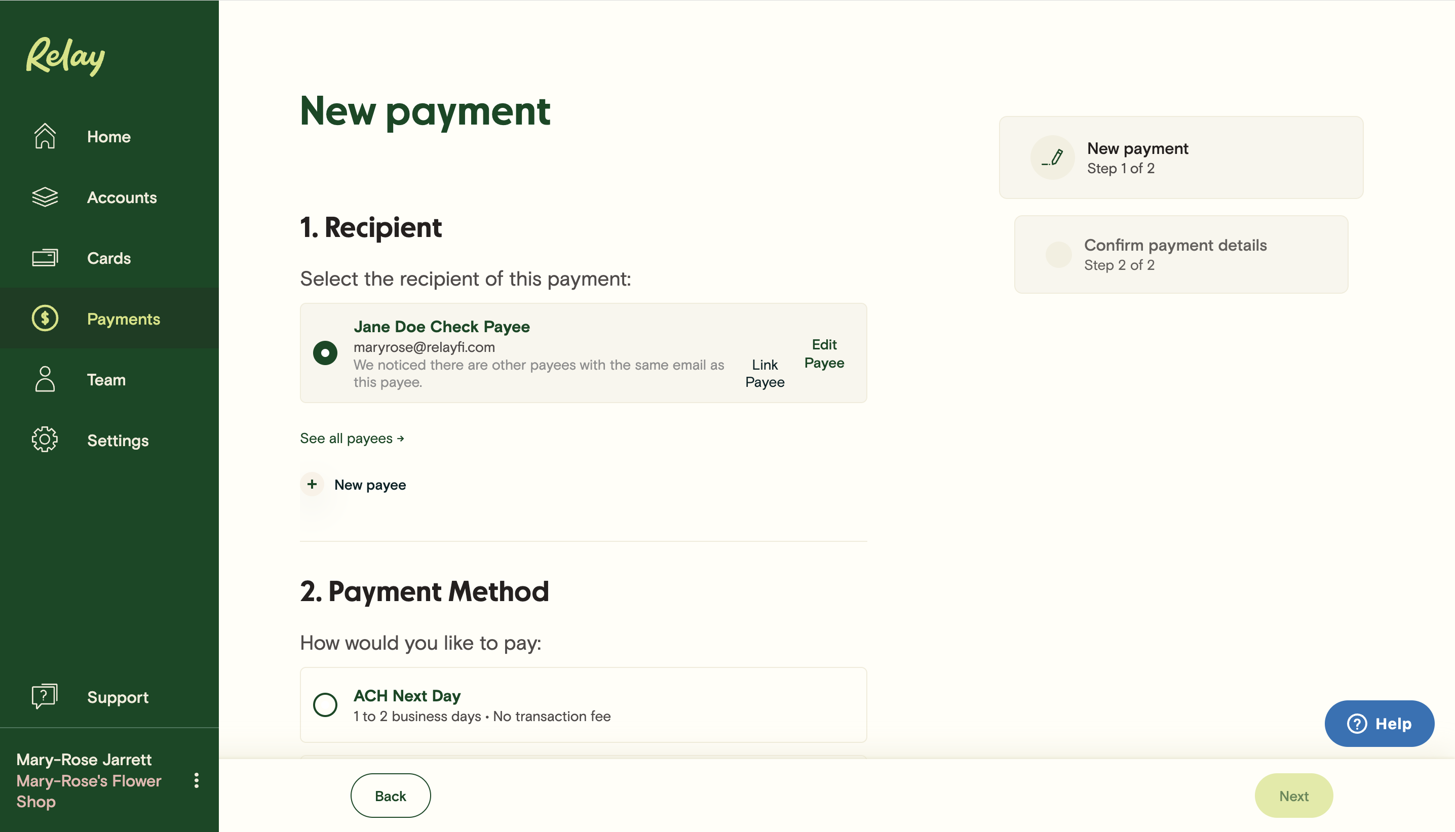 Sending a check payment – Relay Financial