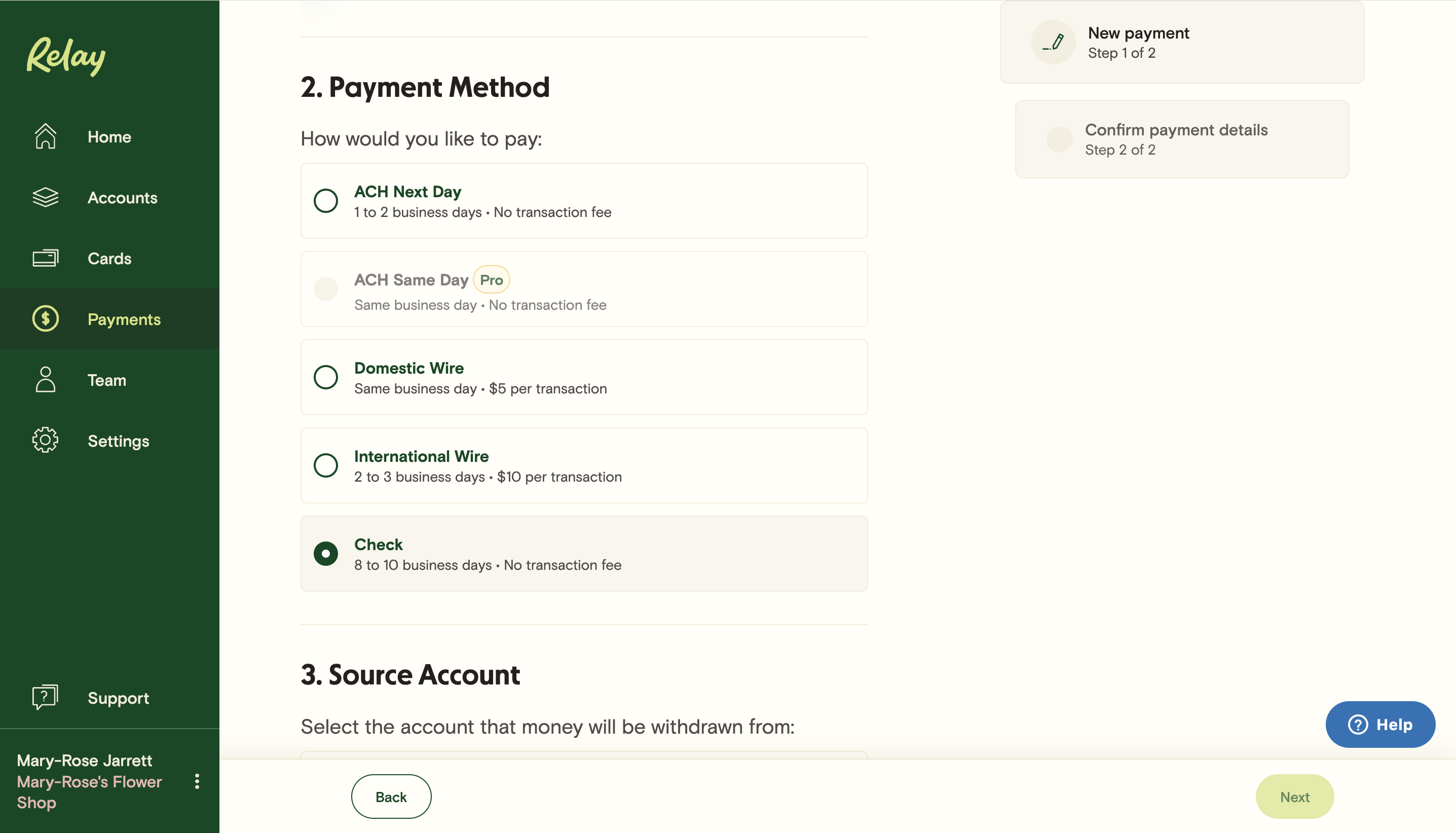 Sending a check payment – Relay Financial