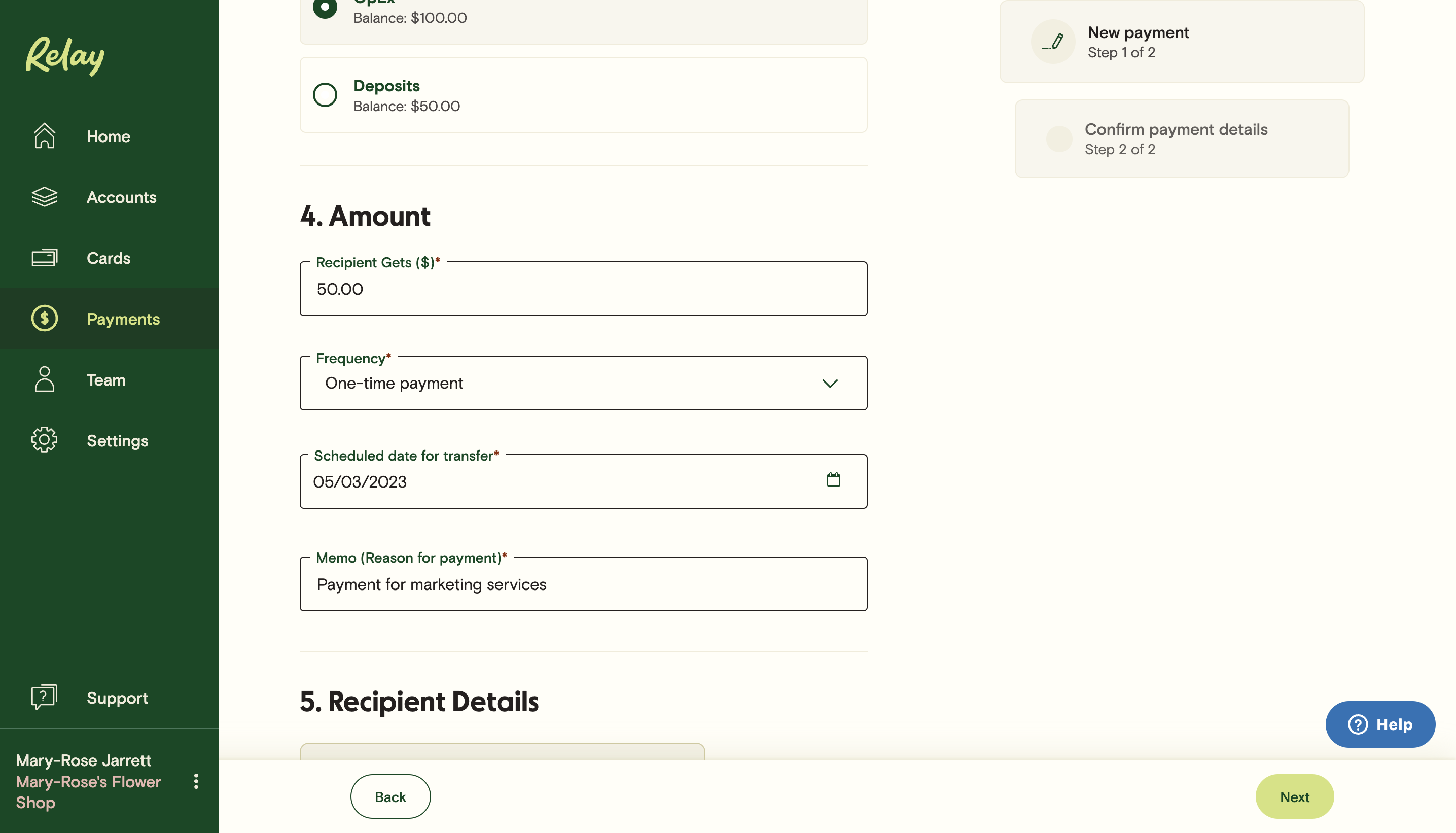 Sending a check payment – Relay Financial