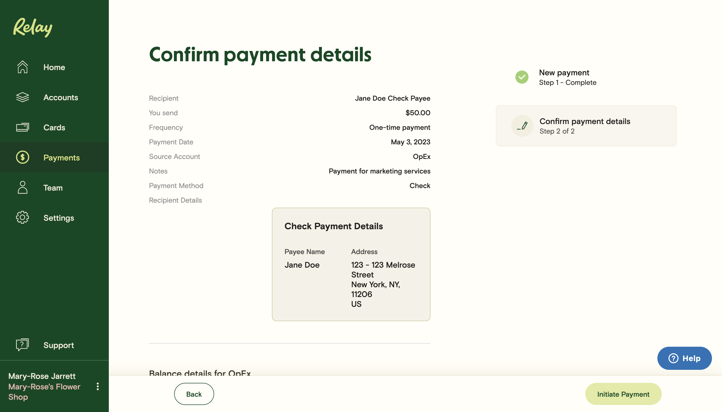 Sending a check payment – Relay Financial
