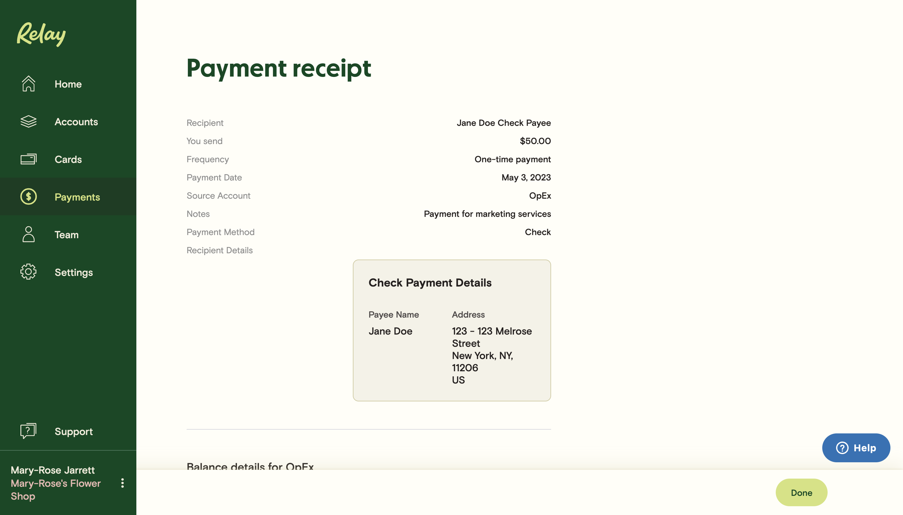 Sending a check payment – Relay Financial