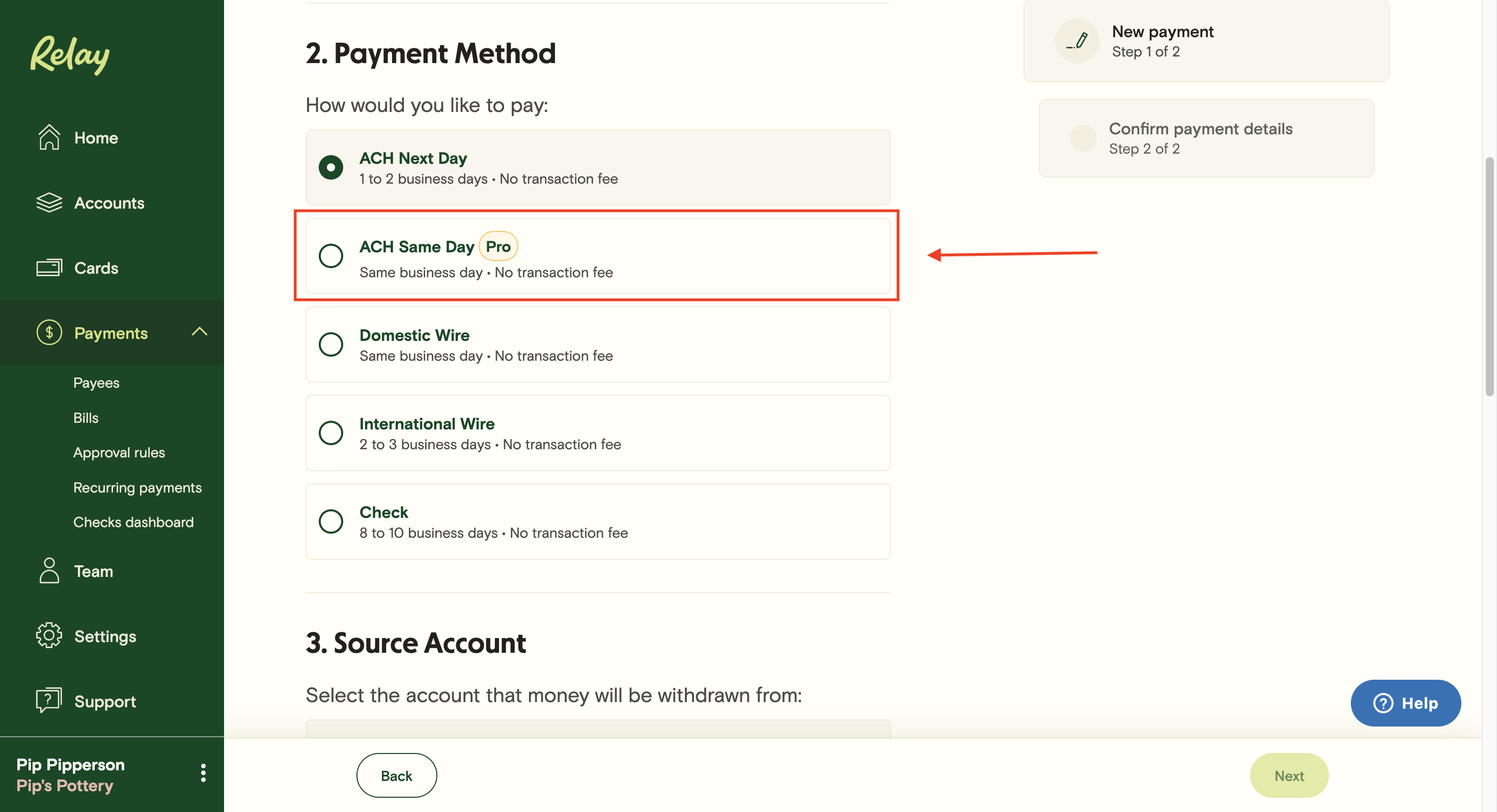 Sending a same-day ACH – Relay Financial