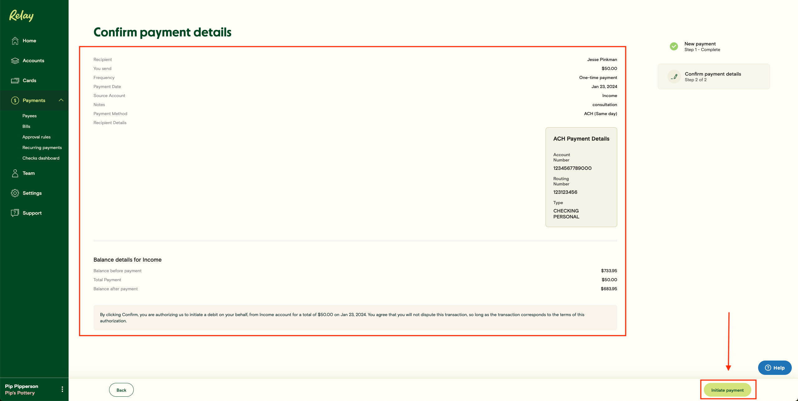 Sending a same-day ACH – Relay Financial