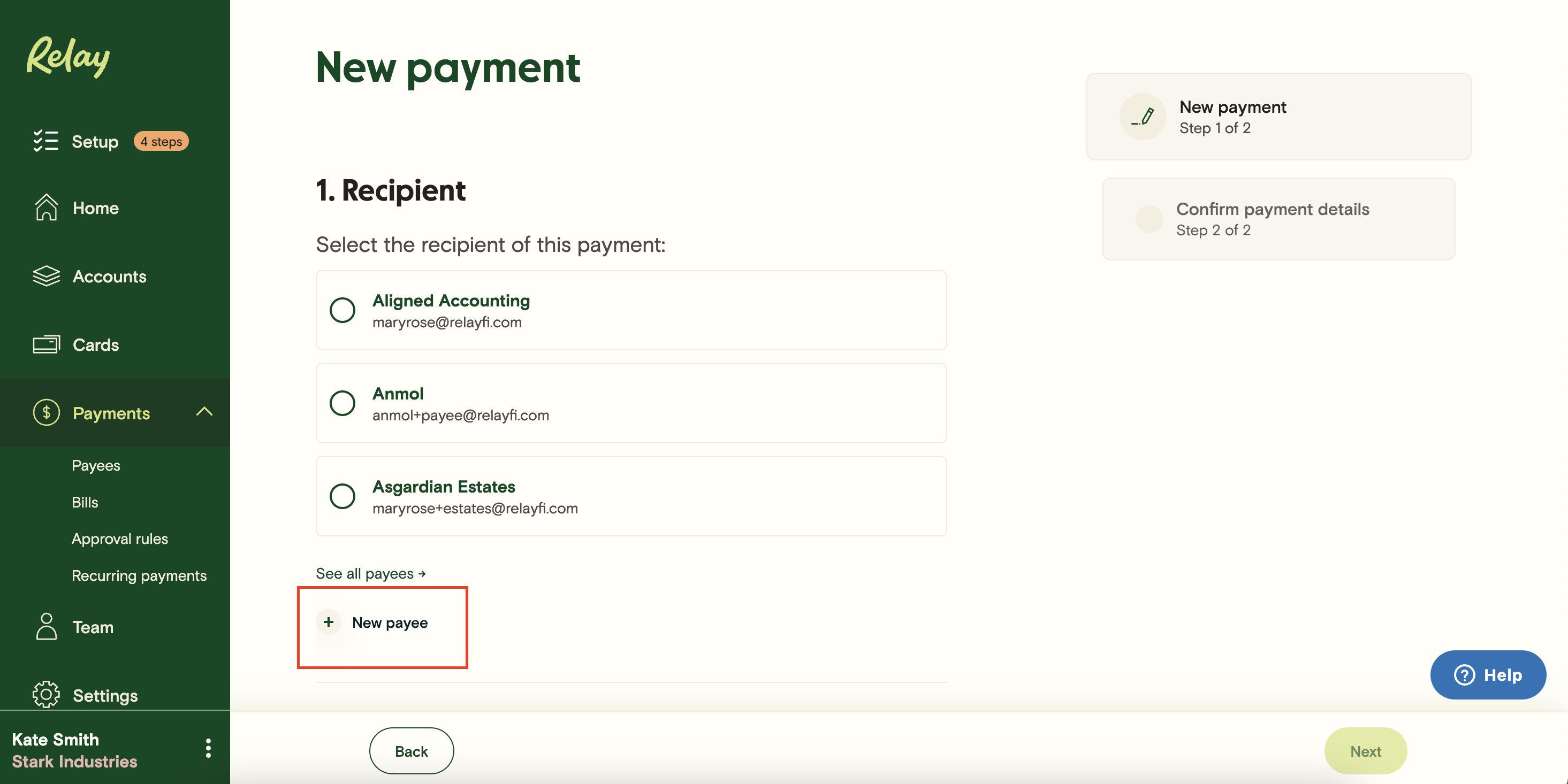 Adding and archiving a payee – Relay Financial