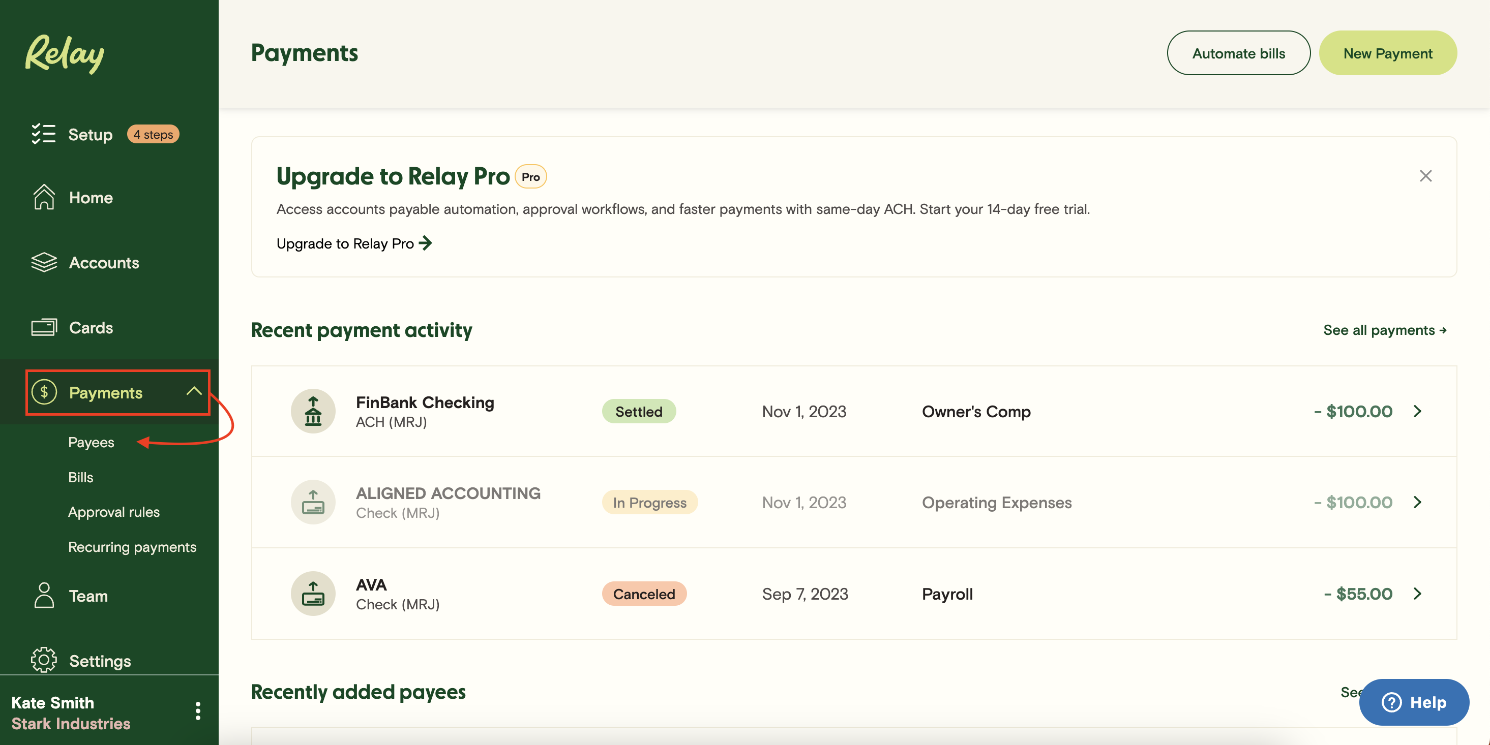 Adding and archiving a payee – Relay Financial