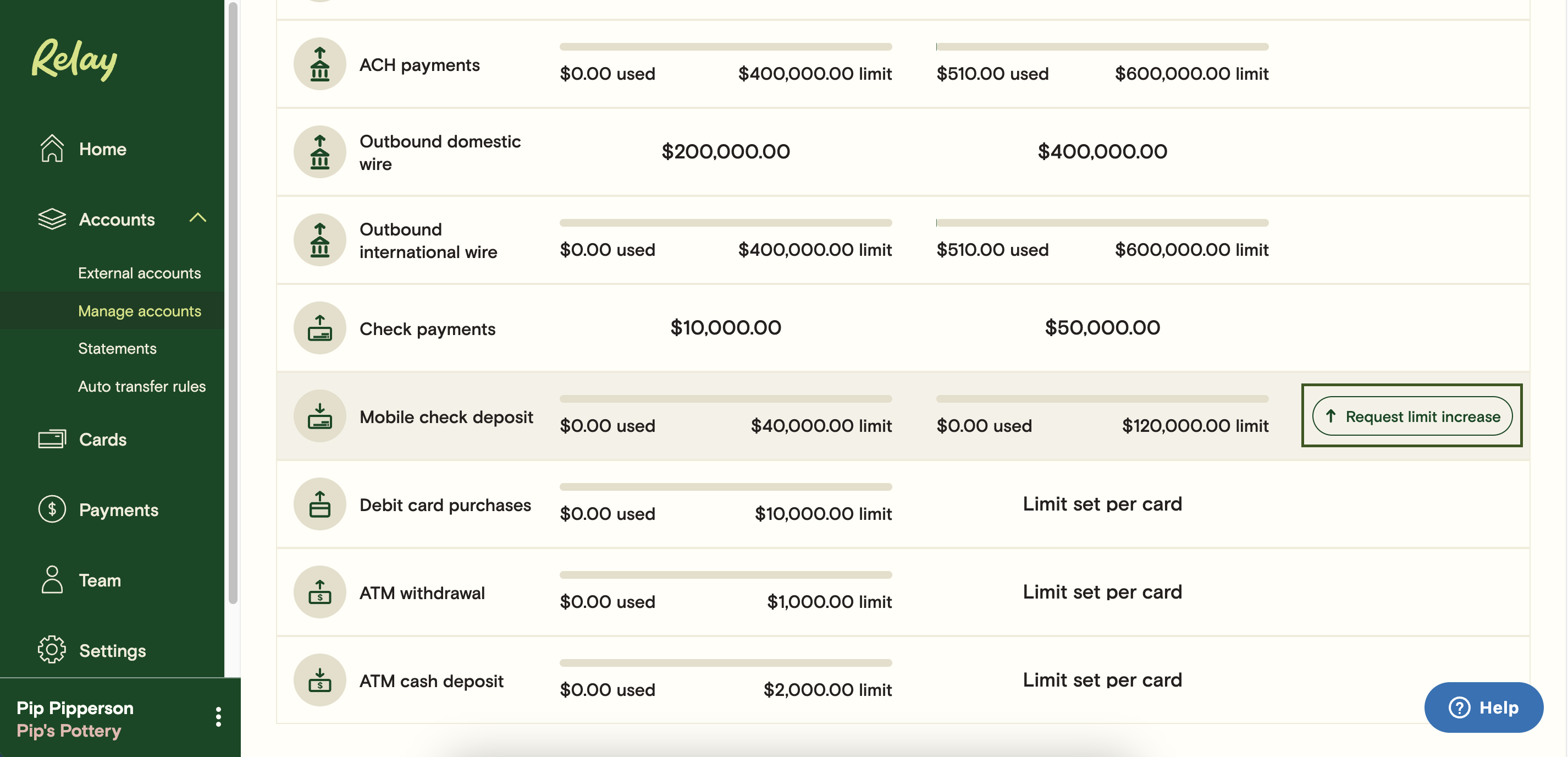Requesting a transaction limit increase – Relay Financial