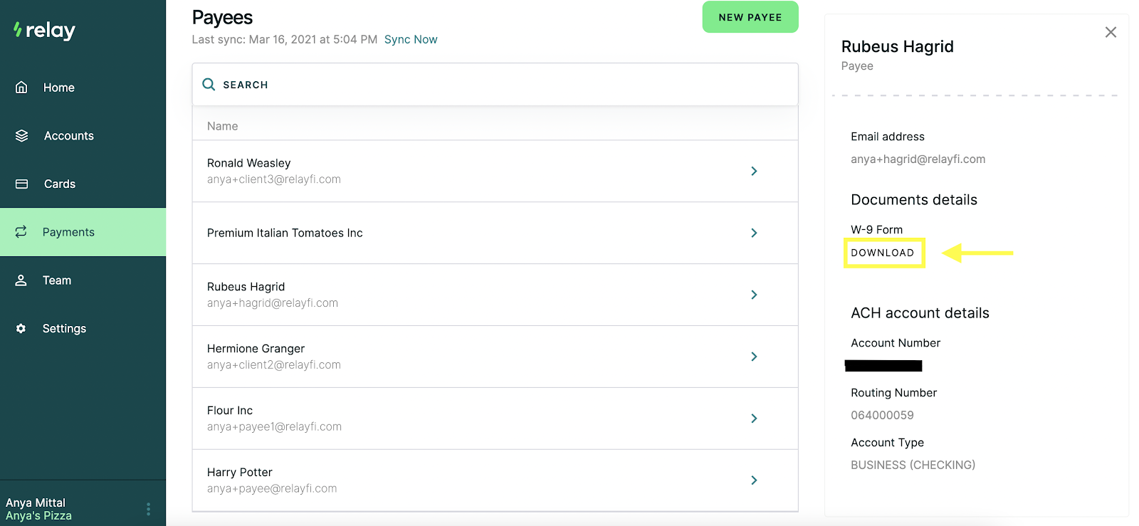 Requesting Payment Information from Payees – Relay Financial