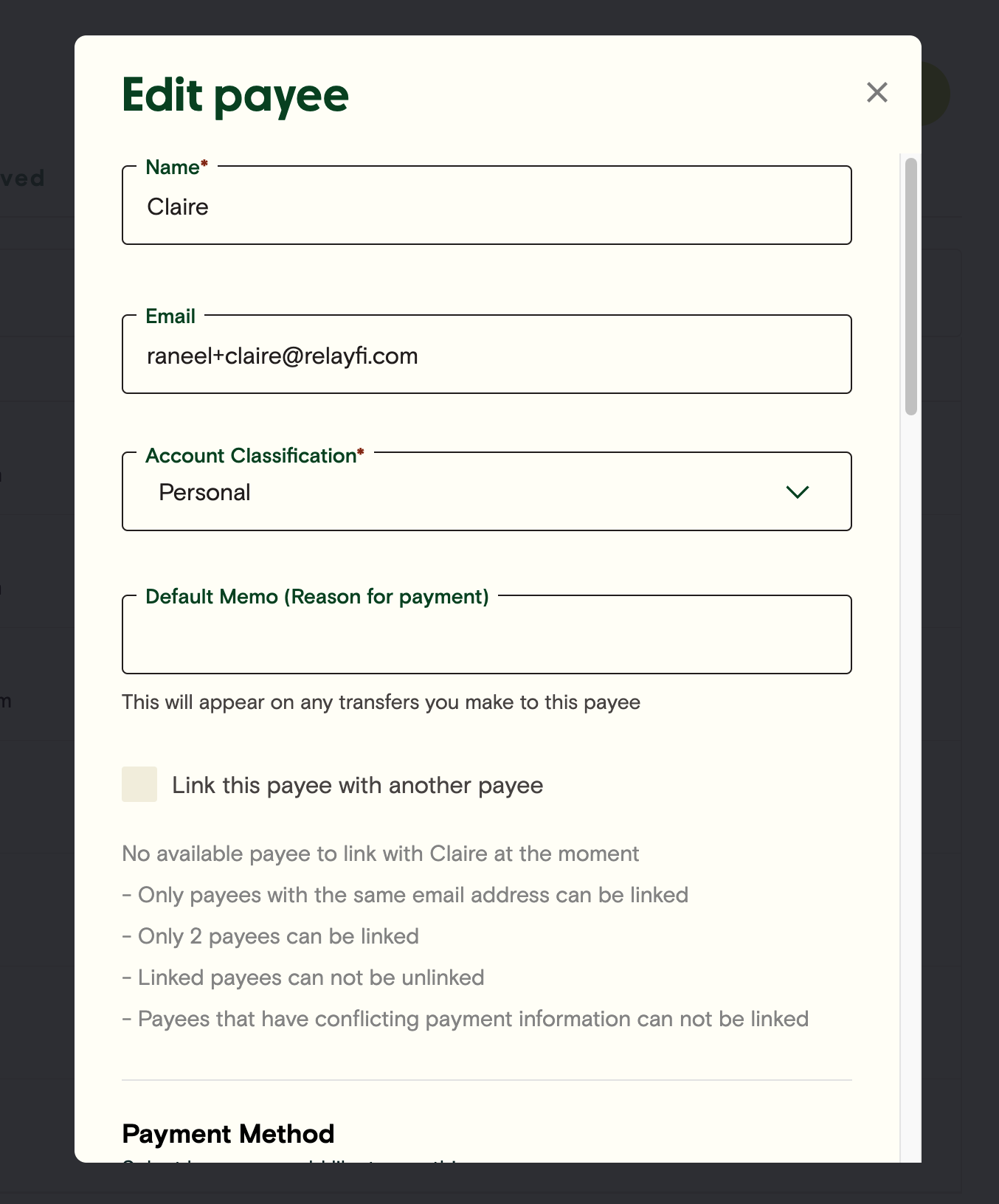 Requesting payment information from payees – Relay Financial