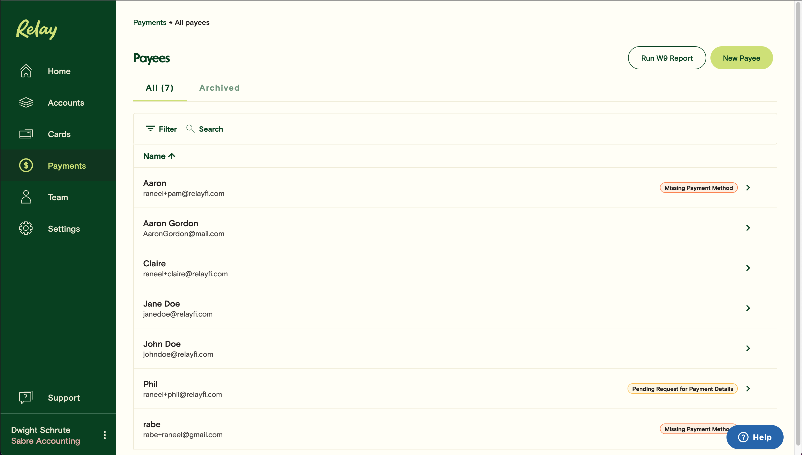 Requesting payment information from payees – Relay Financial